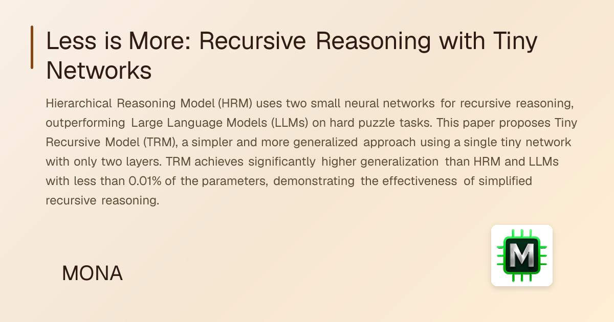 Less is More: Recursive Reasoning with Tiny Networks | MONA